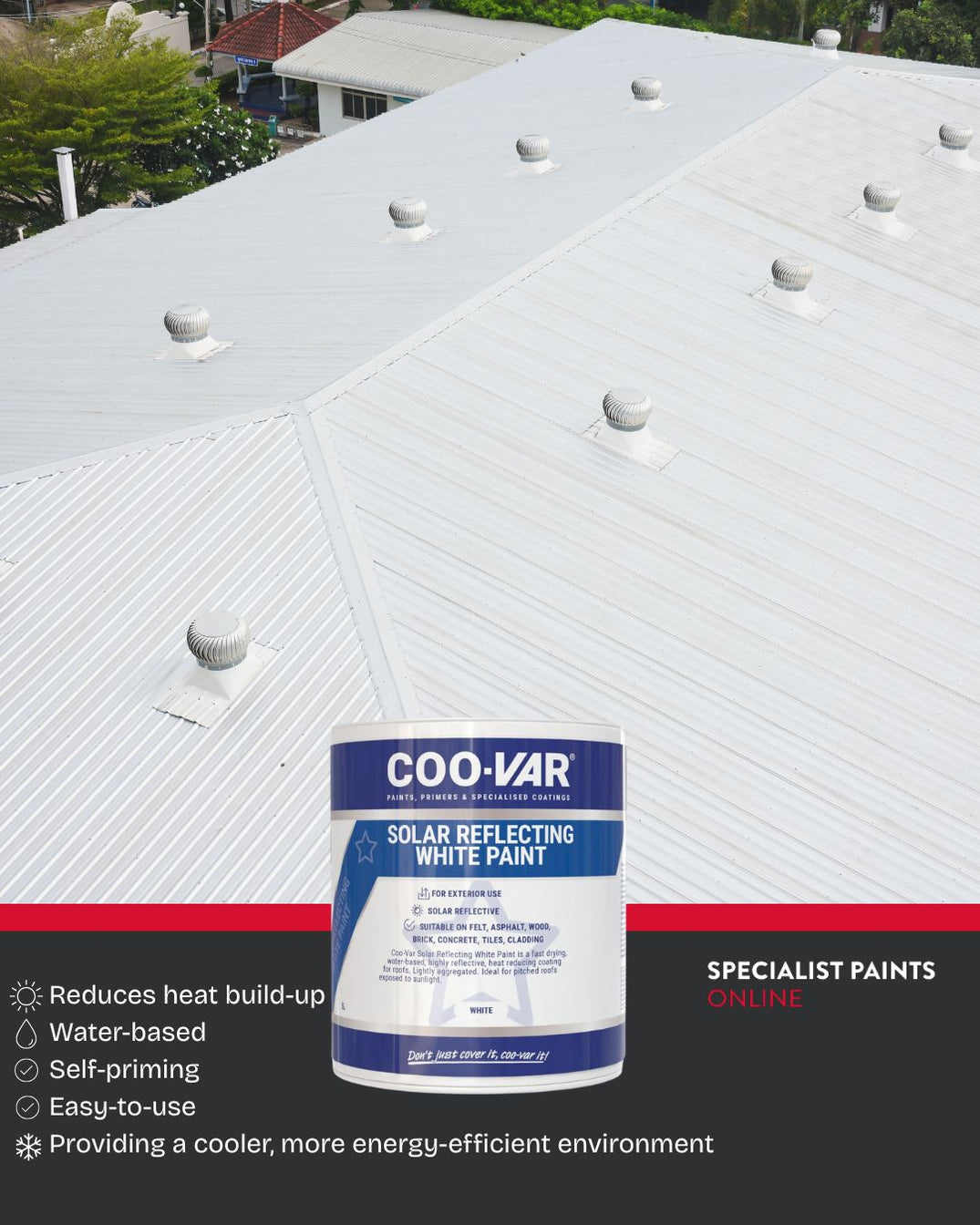 Solar Reflecting White Paint - Heat Reducing Roof Coating | Coo-Var ...